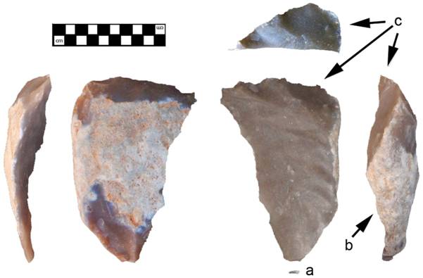 View of Clovis intentional bifacial overshot flaking: Two replica ...