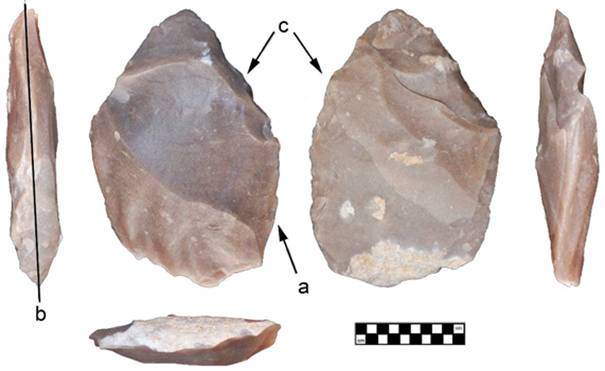 View of Clovis intentional bifacial overshot flaking: Two replica ...